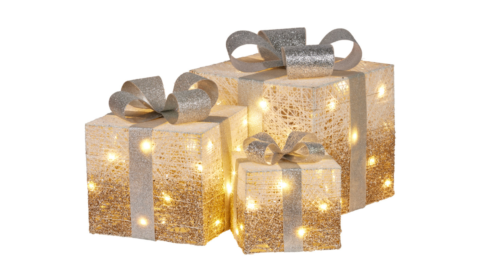Klika 3 Piece Christmas Present Display Set with Light - Champagne ...