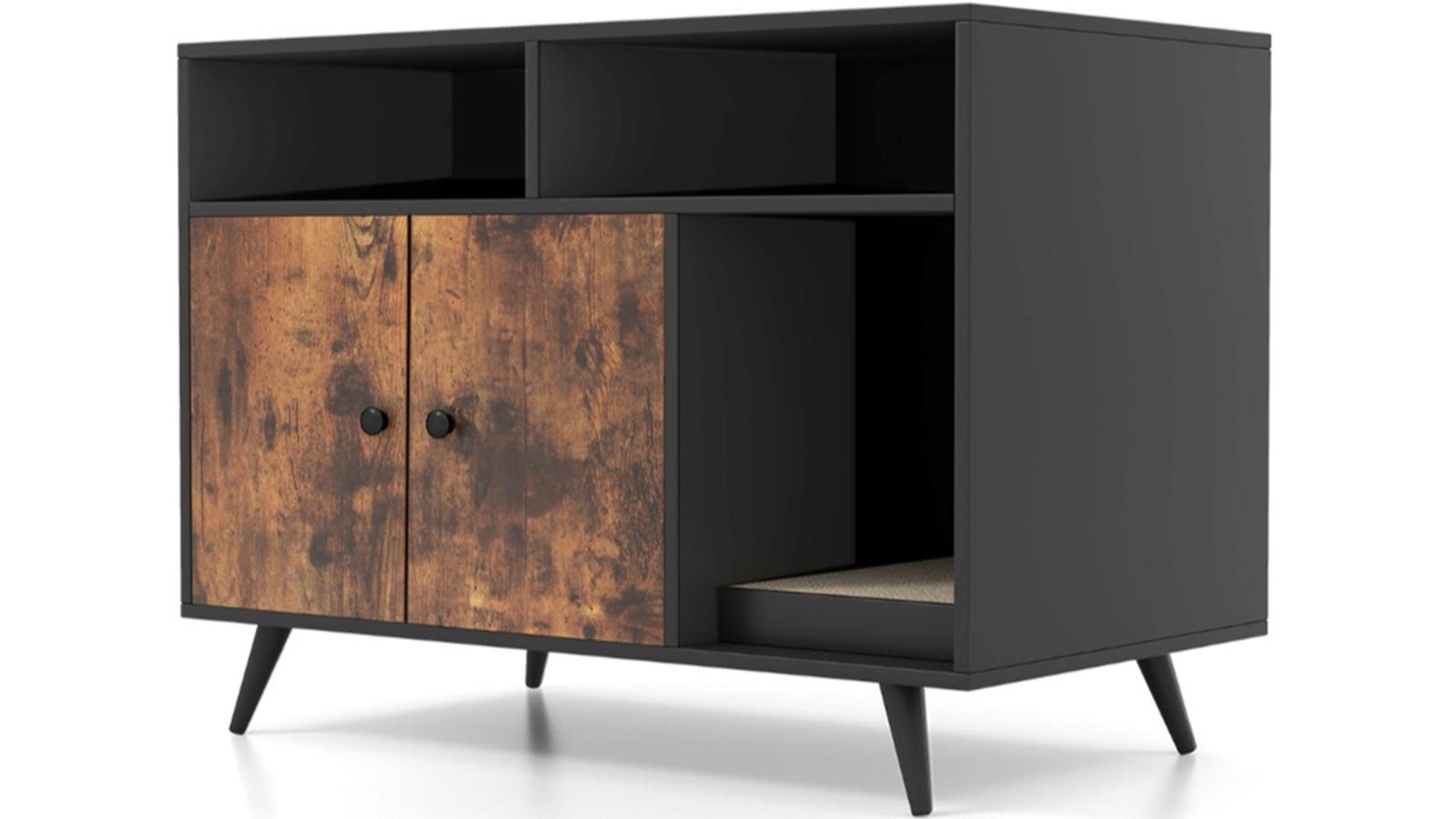 Costway Wood Sideboard Cat Litter Enclosure Cabinet Storage Shelf ...