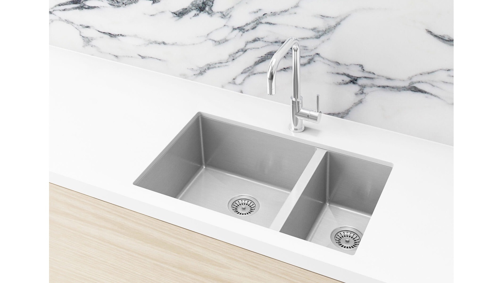 Meir 670x440mm One & A Half Bowl Kitchen Sink - Brushed Nickel | Harvey ...