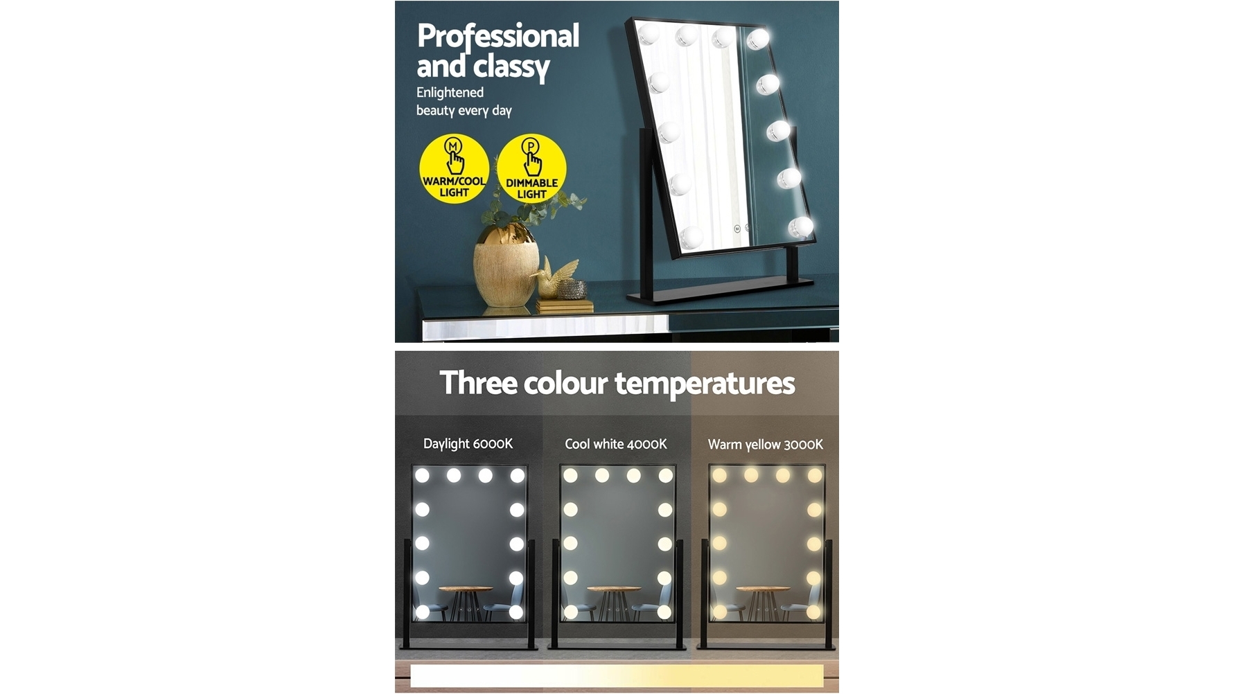 Embellir Makeup Mirror 30x48cm Hollywood Vanity Tabletop | Harvey Norman