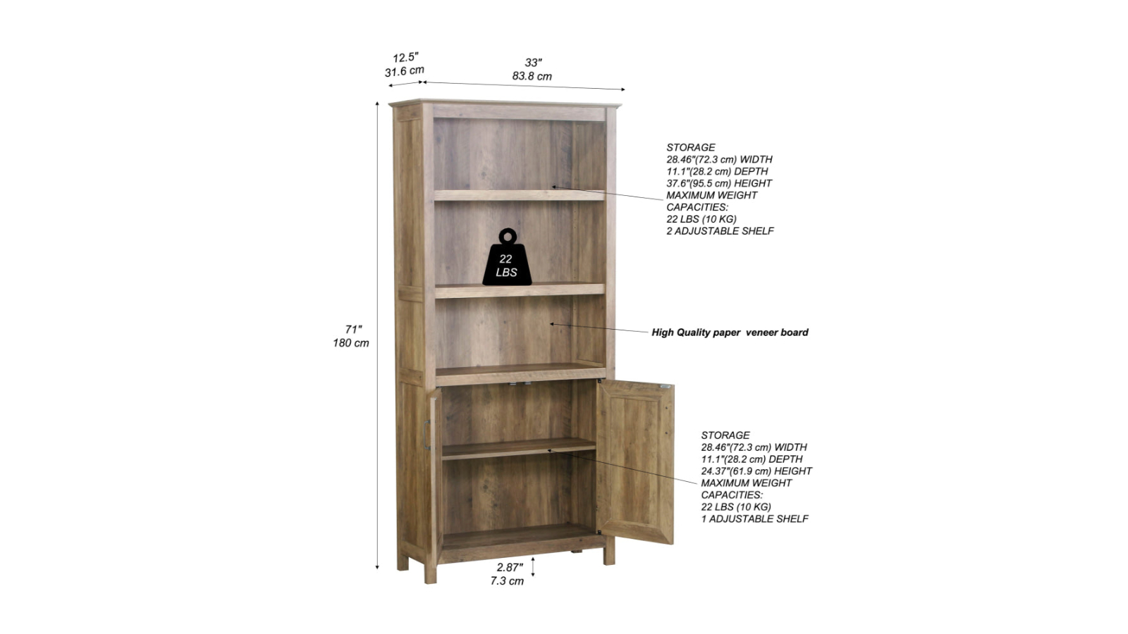 Maestro Furniture Rustic Oak Nazma 5-Tier Display Shelves 2-Door ...