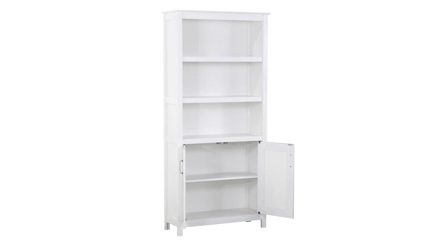 Maestro Furniture White Nazma 5-Tier Display Shelves 2-Door Bookcase ...