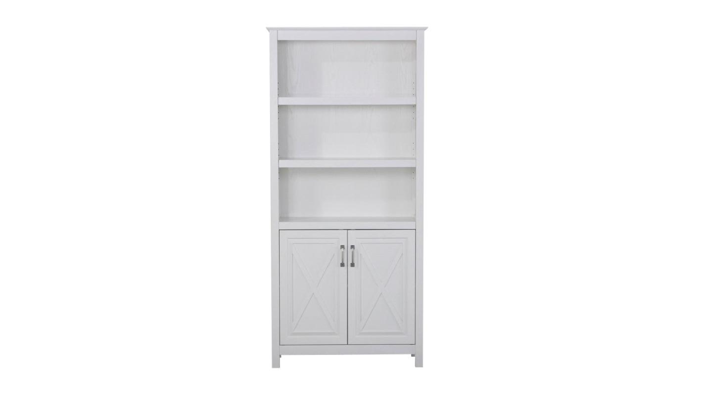 Maestro Furniture White Nazma 5-Tier Display Shelves 2-Door Bookcase ...