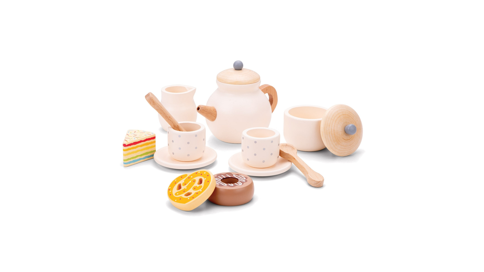 New Classic Toys 14 Piece Wooden Kitchen Tea Set Pretend Play Toy 24 ...