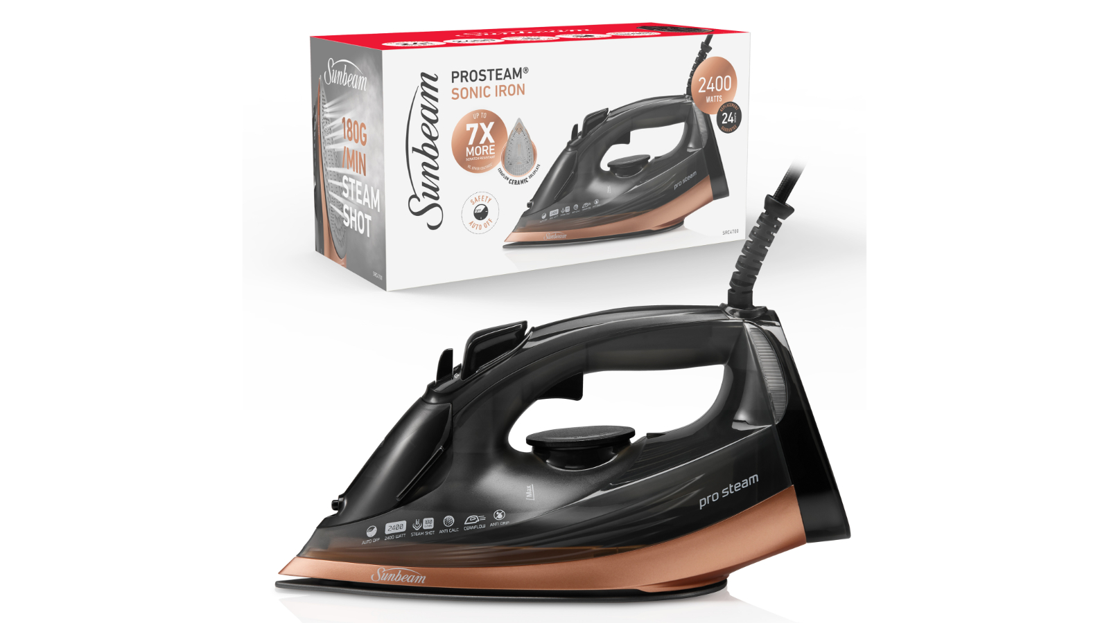 Sunbeam Pro Steam Ceraflow Sonic Iron - Black/Brown | Harvey Norman