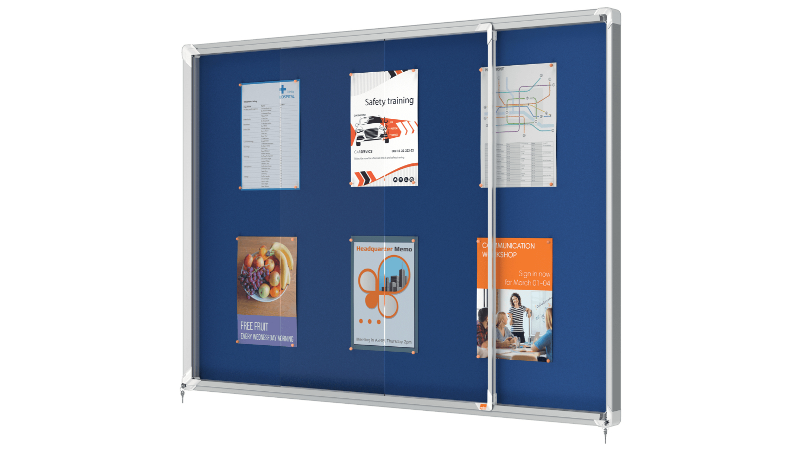 Nobo Notice Sign Board Lockable Sliding Glass Door - 135.5 x 97cm ...