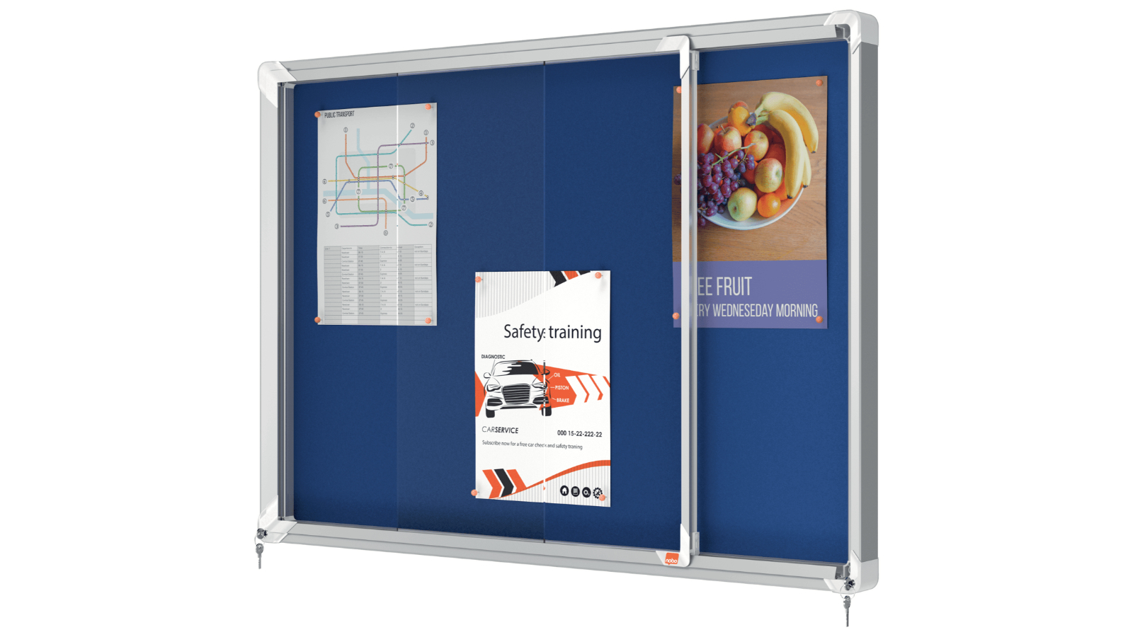 Nobo Notice Sign Board Lockable Sliding Glass Door - 92.5 x 66.8cm ...