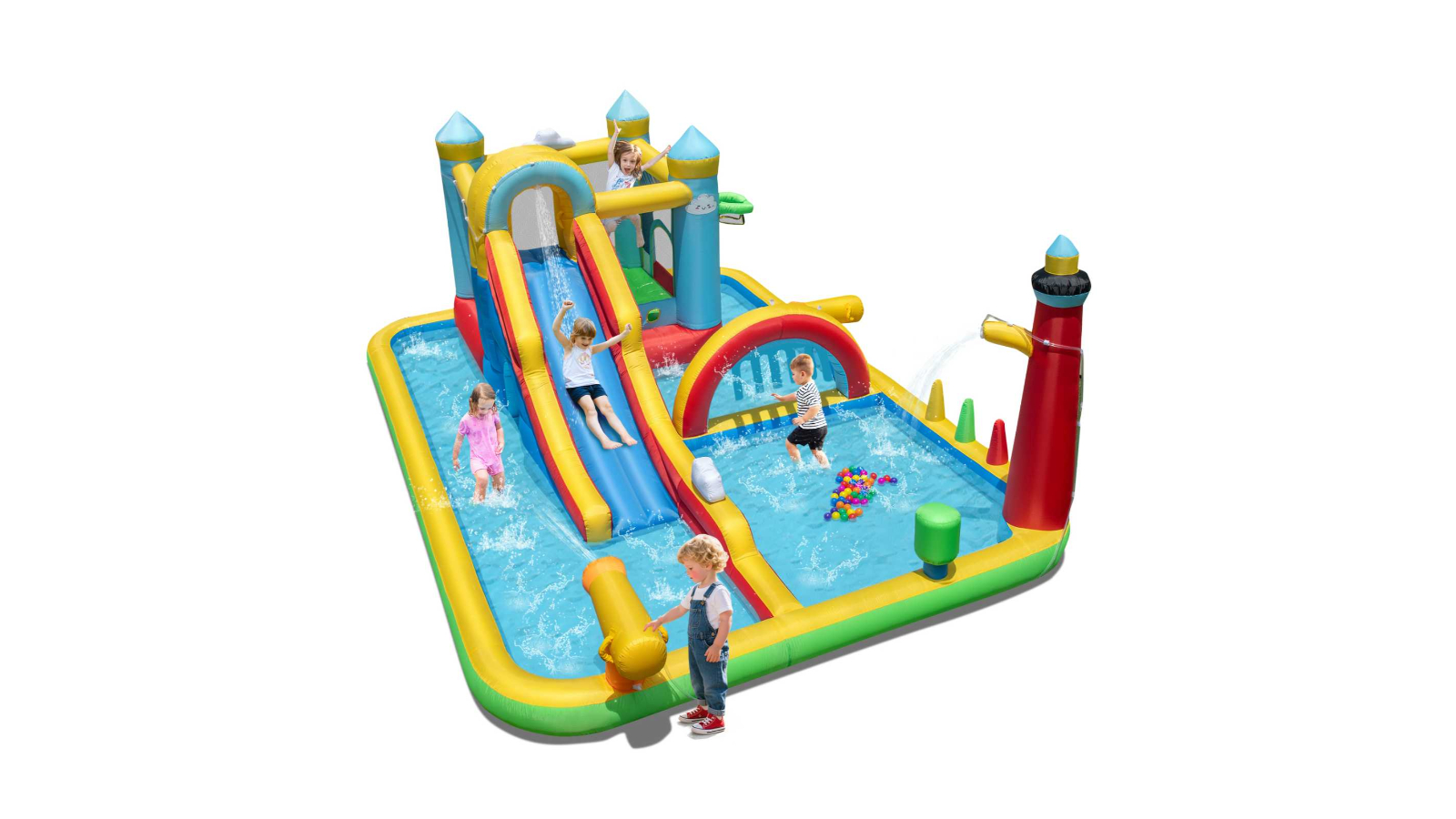 Costway Inflatable Jumping Cloud Castle Water Slide Bouncer with 750W ...
