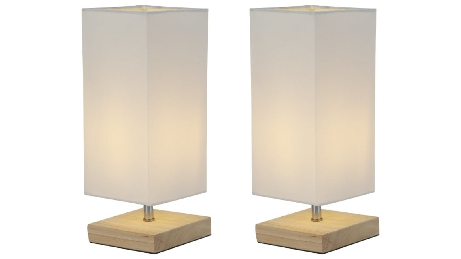 Luminea Set of 2 Omega Bright Duo Linen Shade Modern Wooden Base Square ...