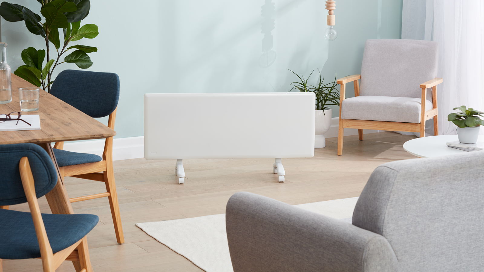 Nobo 1kW Slimline Wi-Fi Panel Heater with Castors - White | Harvey Norman