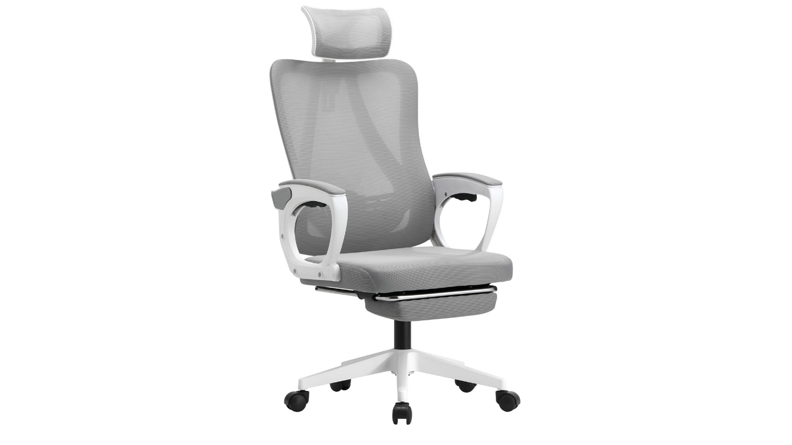Oikiture Lumbar Support Footrest Reclining Office Chair - White ...