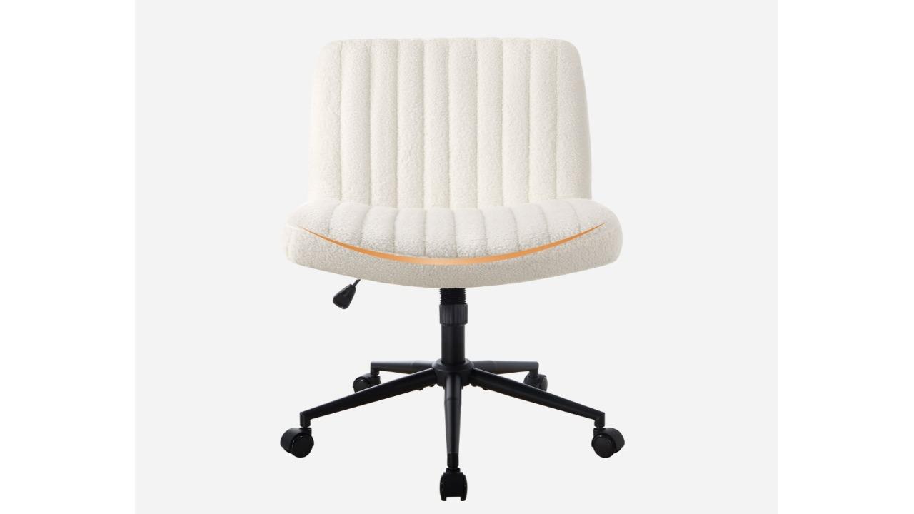 Oikiture Mid Back Armless Sherpa Office Chair with Wheels - White ...