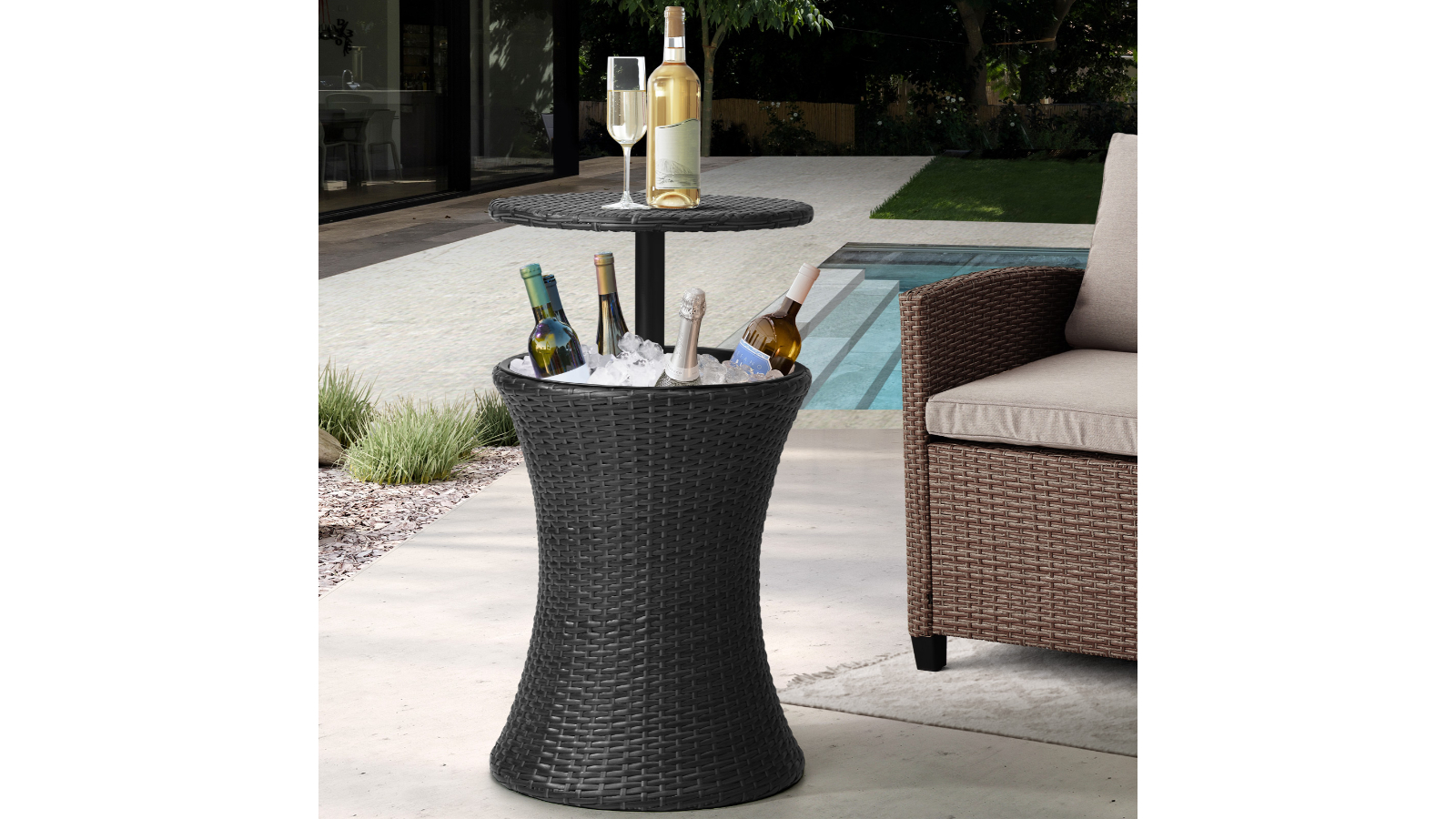 Livsip Rattan Ice Bucket Table Bar Outdoor Patio Pool Storage Party ...