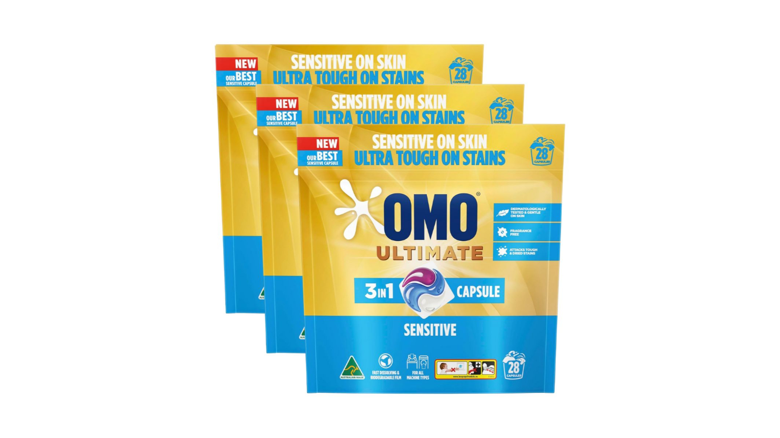 OMO 84 Tabs Ultimate Sensitive 3-in-1 Laundry Capsule - Pack of 3 ...