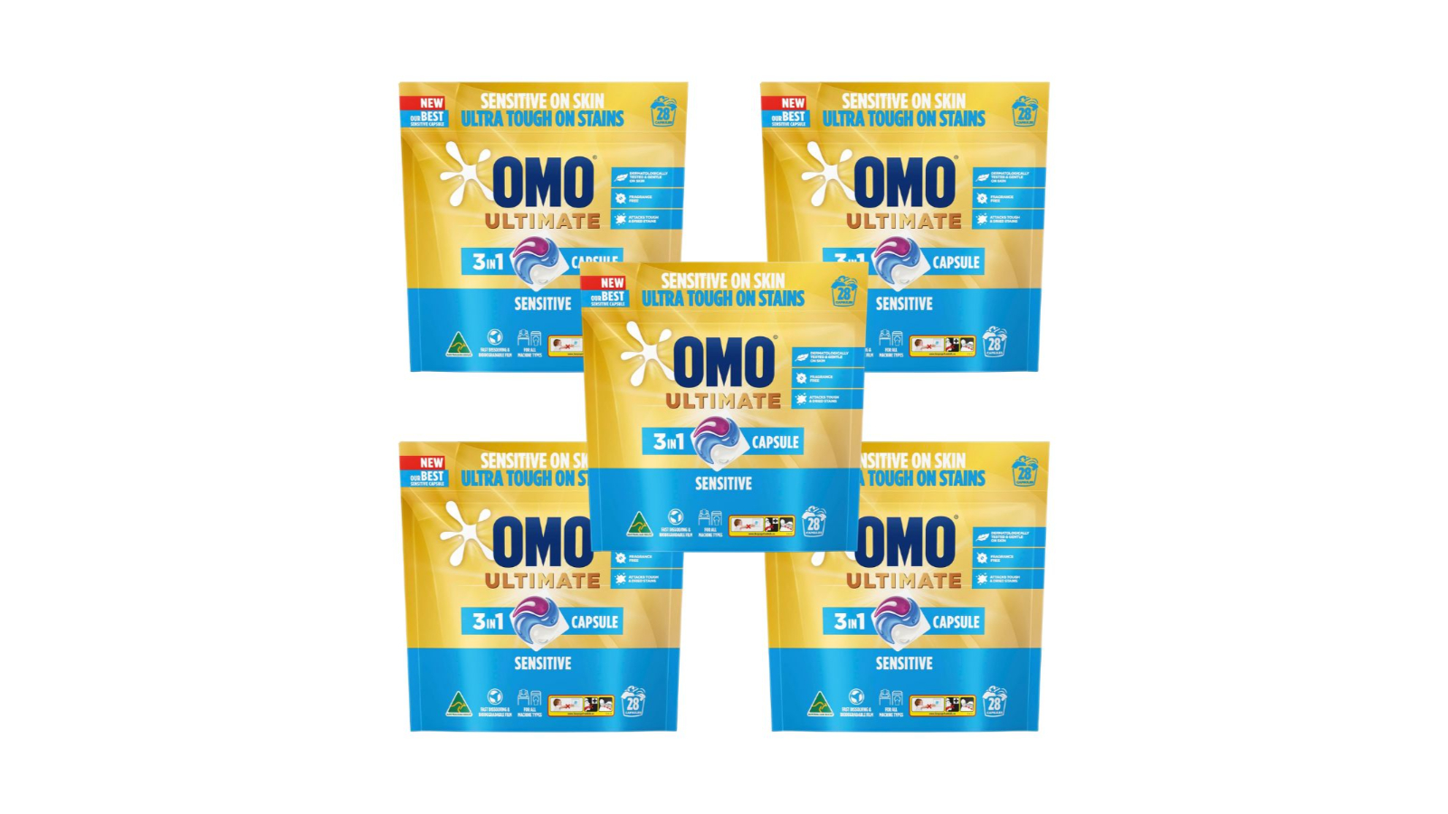 OMO 140 Tabs Ultimate Sensitive 3-in-1 Laundry Capsules – Pack of 5 ...
