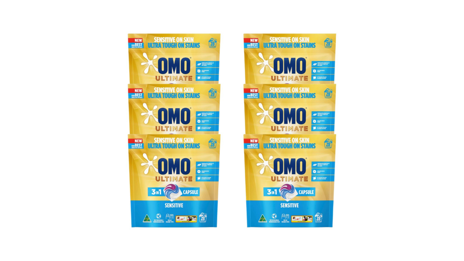 OMO 168 Tabs Ultimate Sensitive 3-in-1 Laundry Capsules – Pack of 6 ...