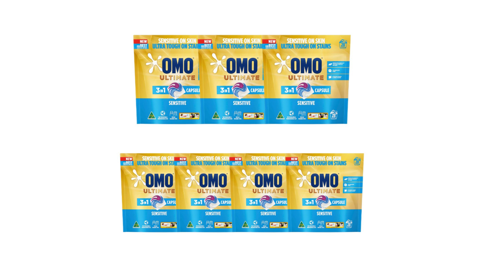 OMO 196 Tabs Ultimate Sensitive 3-in-1 Laundry Capsules – Pack of 7 ...