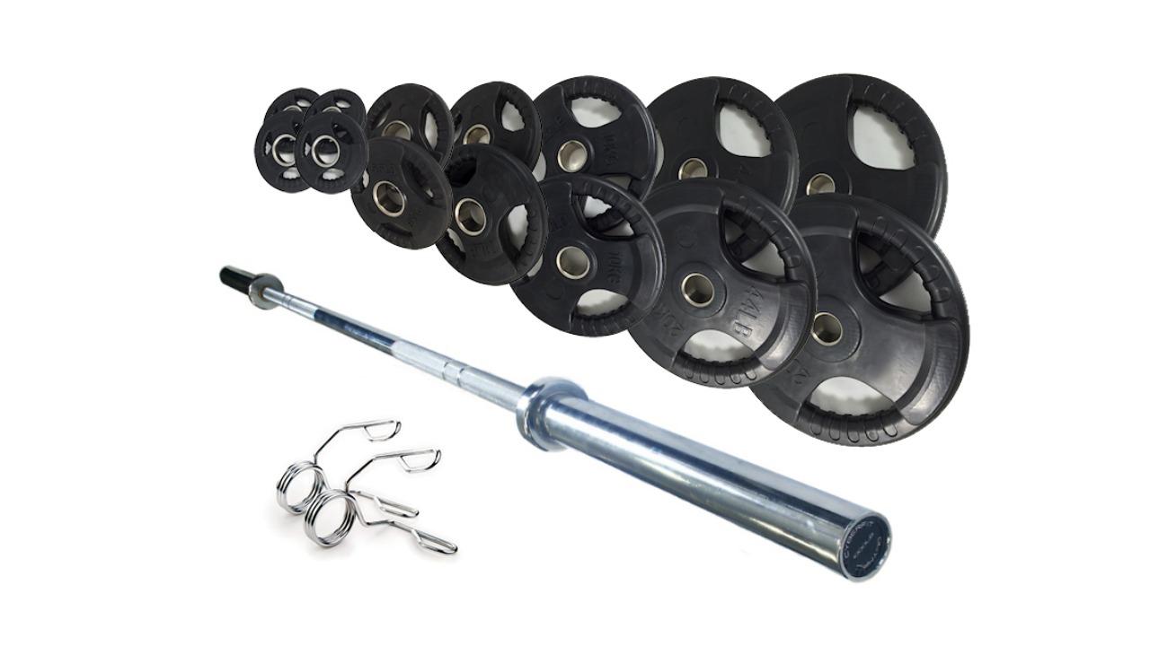 Cyberfit 150kg Rubber Coated Olympic Weight Set | Harvey Norman