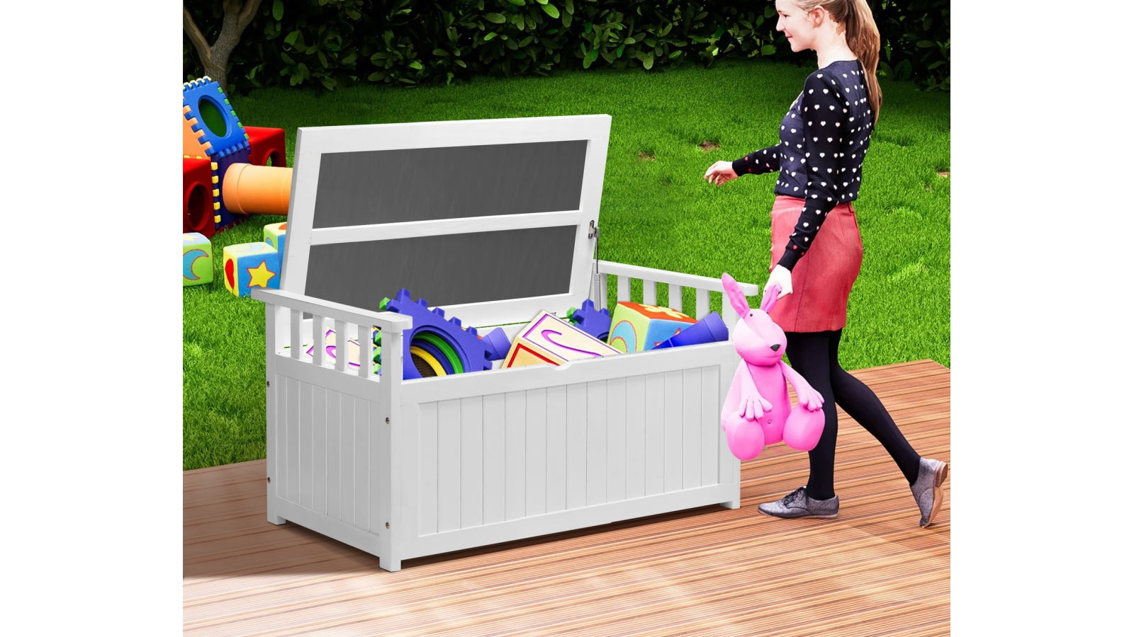 Livsip White Outdoor Storage Box Wooden Garden Bench Chest | Harvey Norman