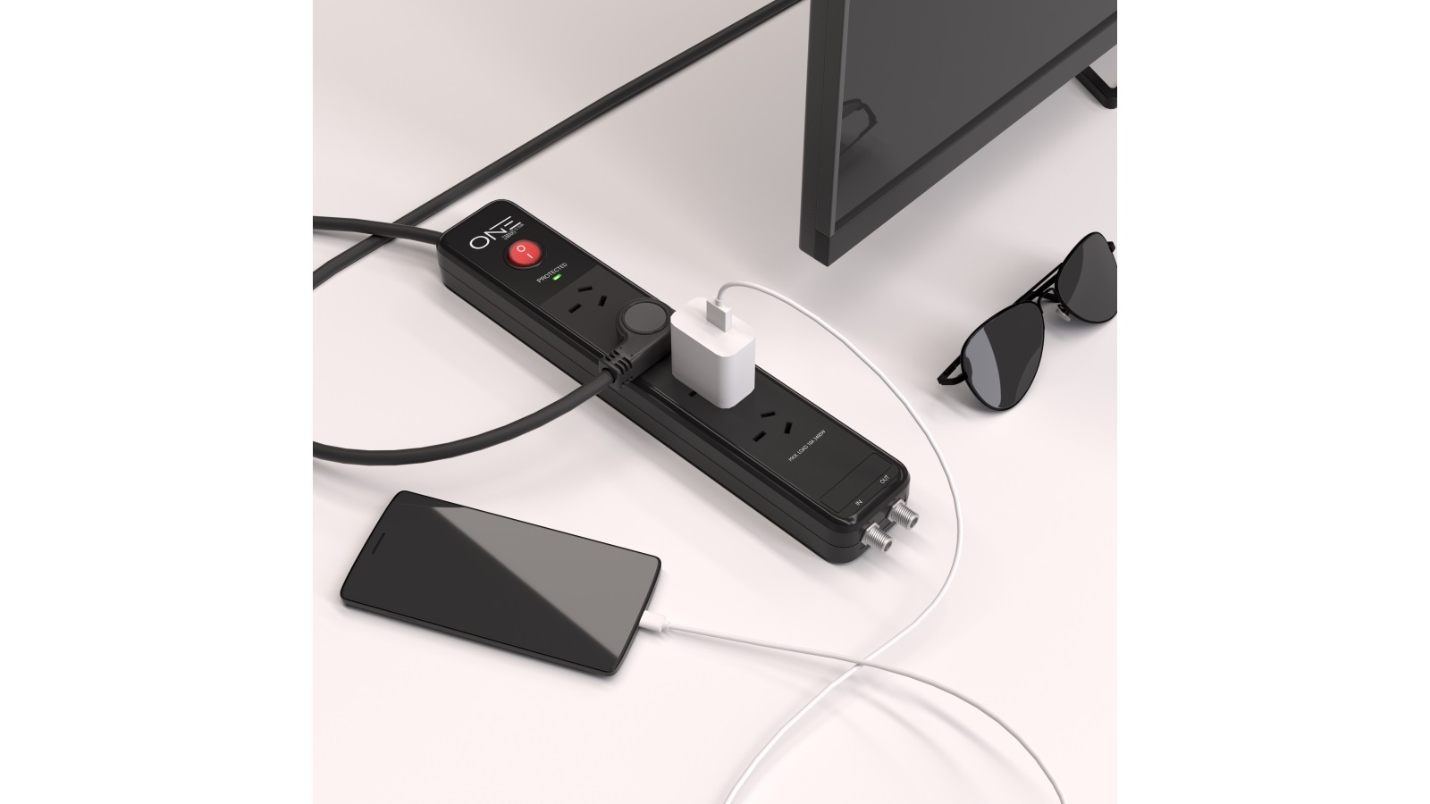 One 4 Outlet Surge Protector with Coax Protection Port | Harvey Norman