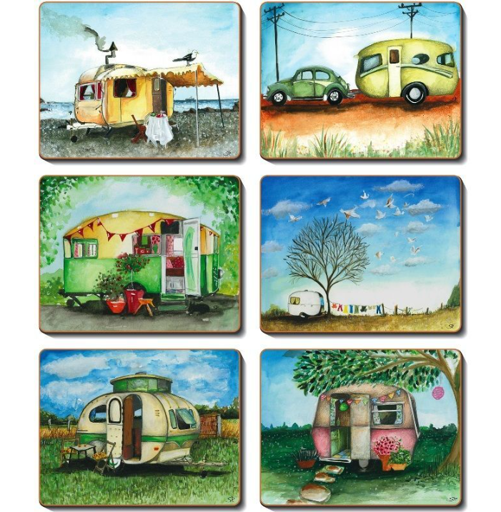Cinnamon Set of 6 Cork Backed Coasters - Vintage Caravan | Harvey Norman