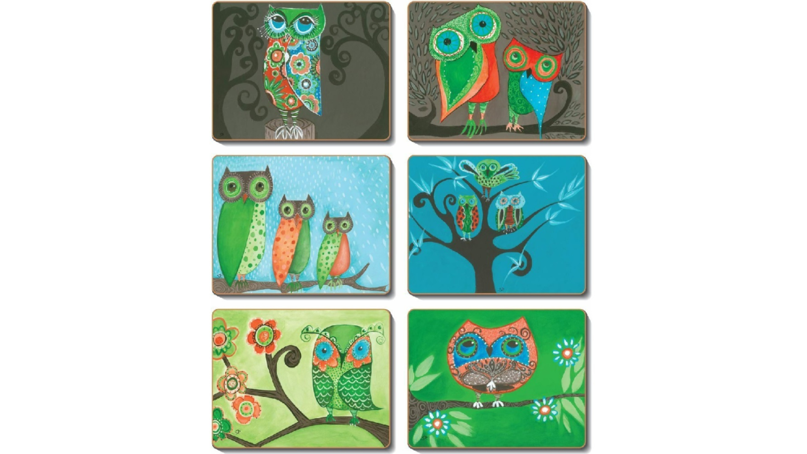 Cinnamon Set of 6 Owls Cork Backed Coaster | Harvey Norman