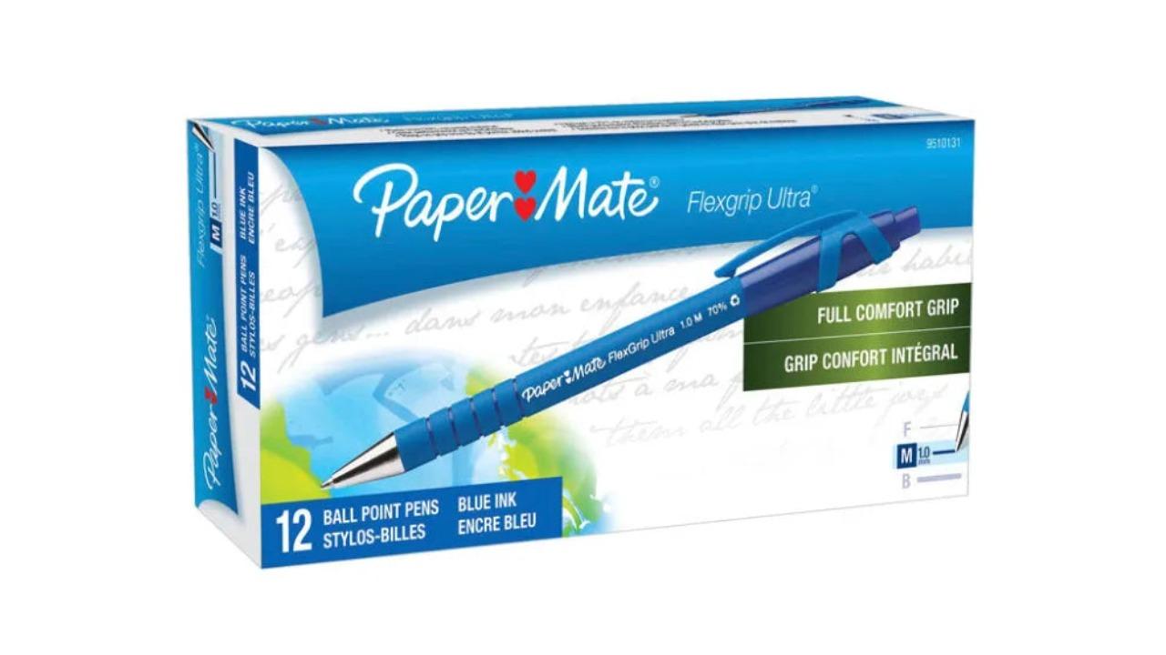 Papermate Pack of 12 Flexgrip Retract Medium Ballpoint Pen - Blue ...