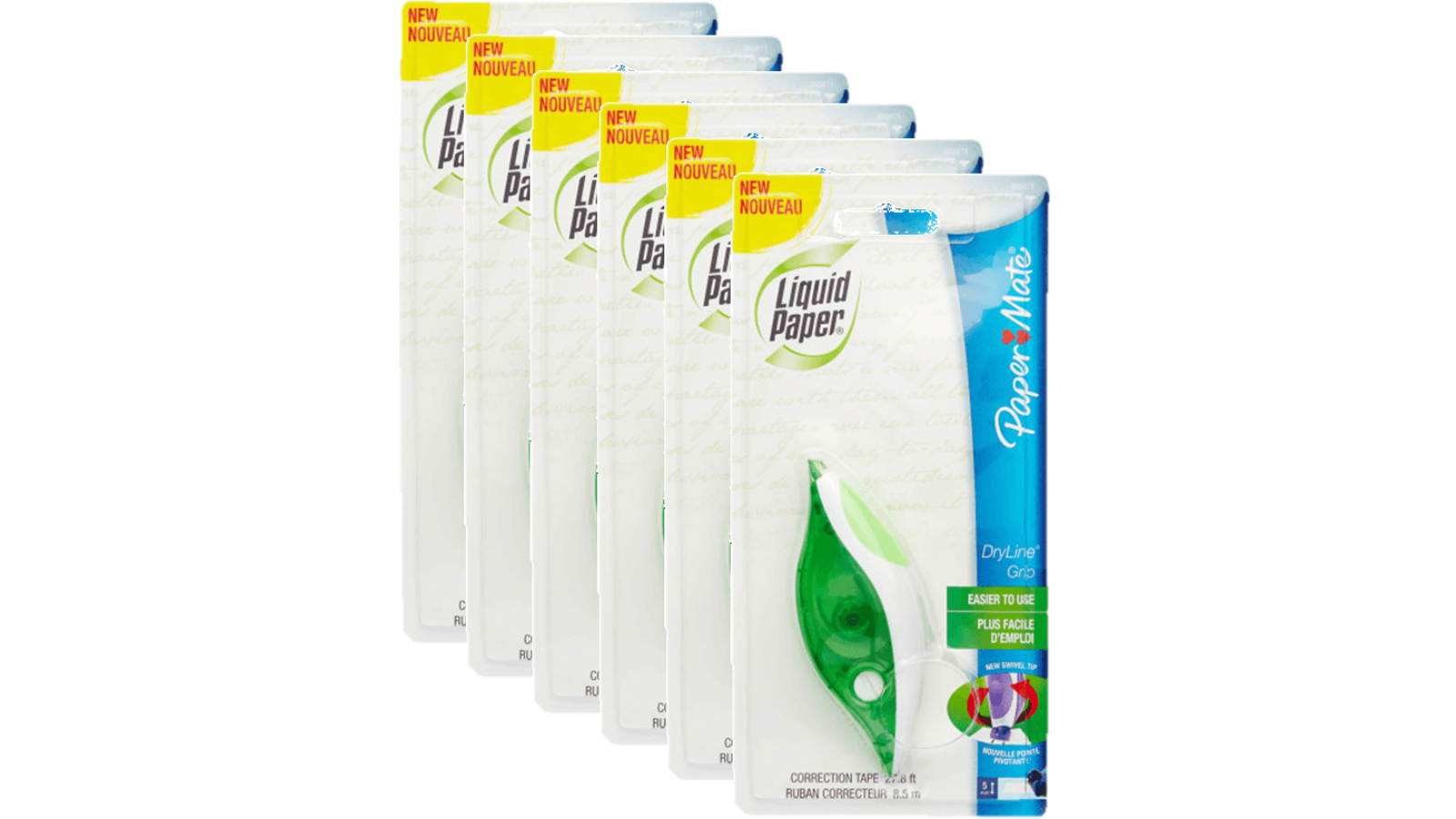 Liquid Paper Pack of 6 Papermate Dryline Grip Correction Tape - 0.5 x ...
