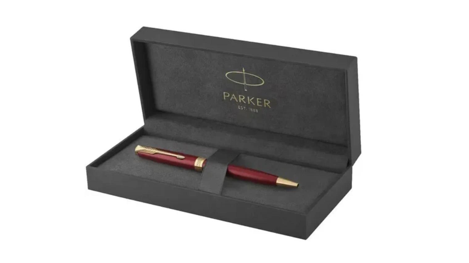 Parker Sonnet Red Lacquer Gold Trim Medium Nib Ballpoint Pen Gift Box ...