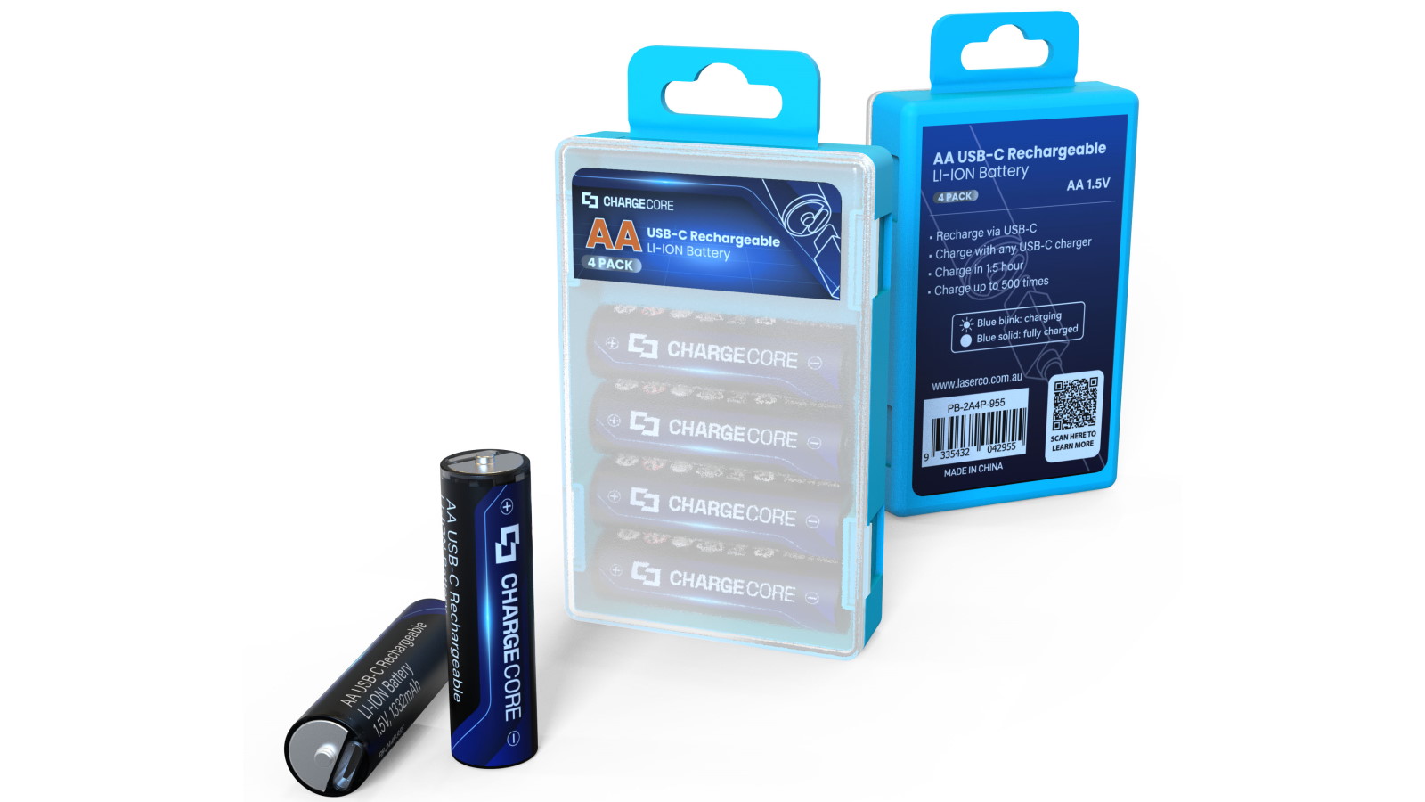 Laser ChargeCore 1.5V AA USB-C Rechargeable Li-ion Battery - 4-Pack ...