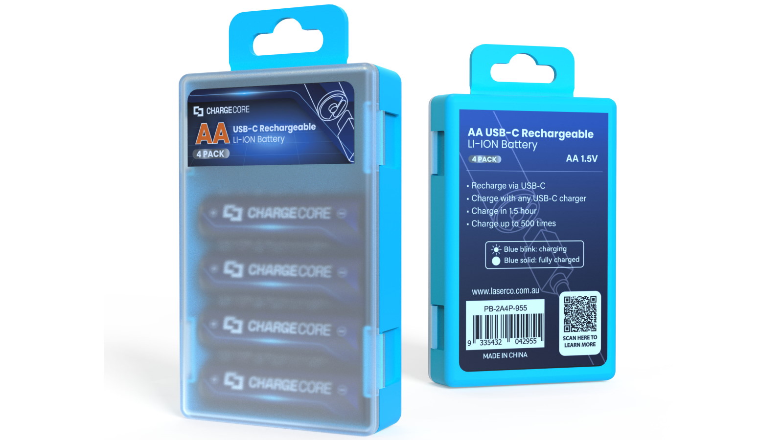 Laser ChargeCore 1.5V AA USB-C Rechargeable Li-ion Battery - 4-Pack ...