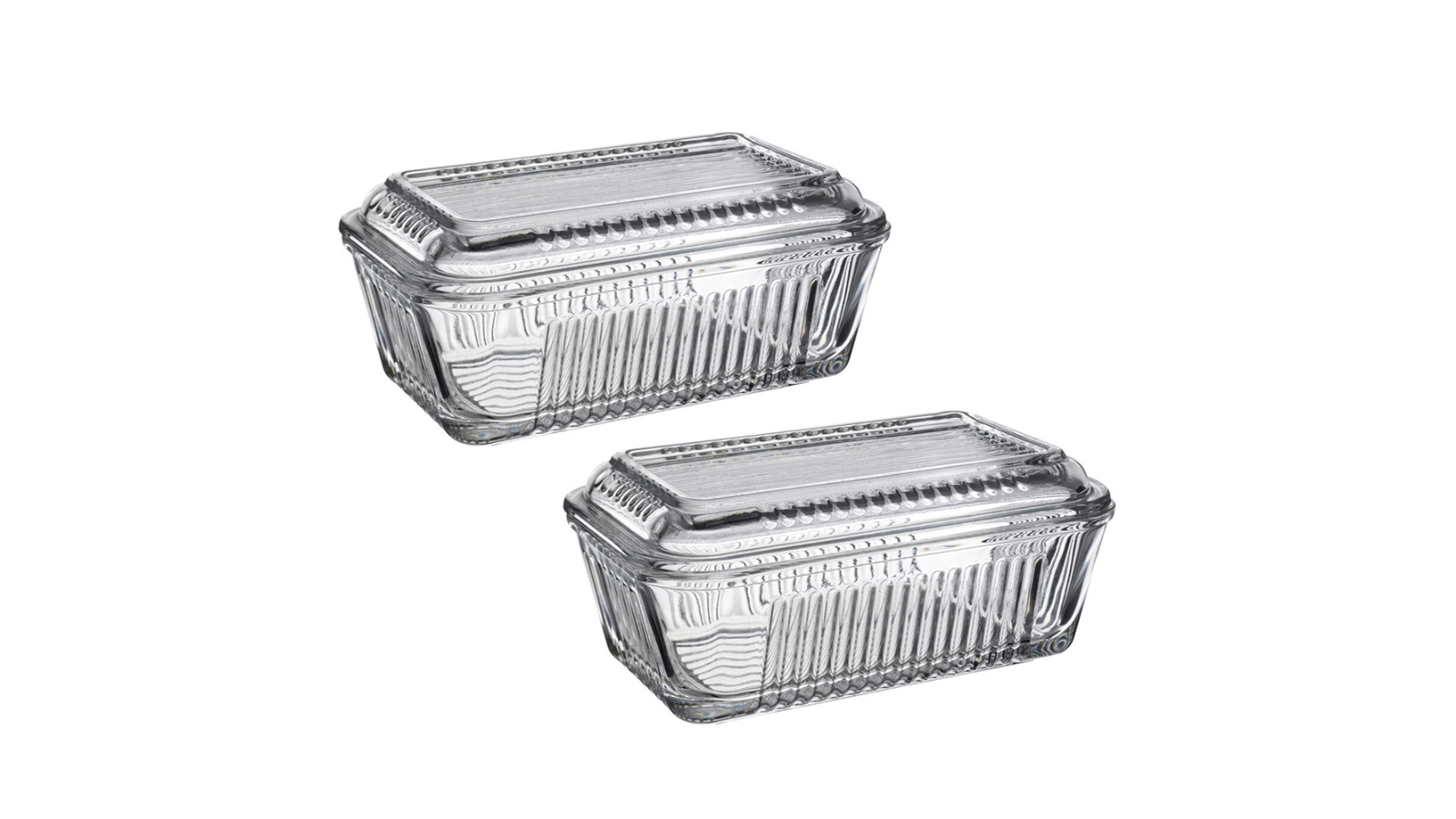 Pasabahce Pack of 2 480ml Kitchen Butter Dish Keeper Glass Container Storage Holder - Clear ...