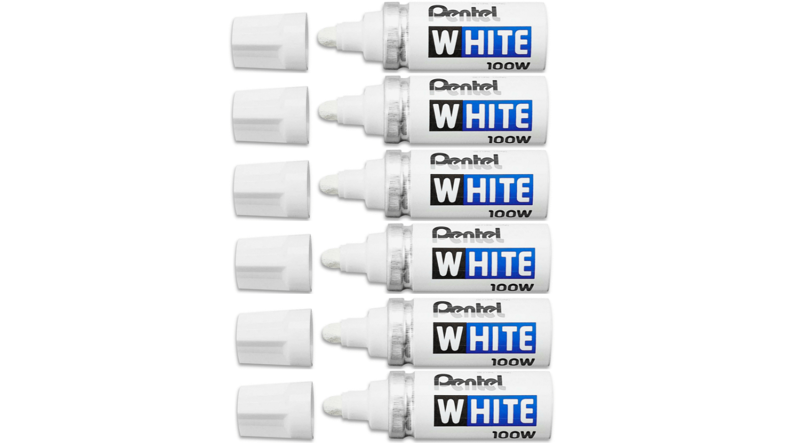 Pentel Pack of 6 100W White Permanent Marker Broad Thick Bullet Tip ...