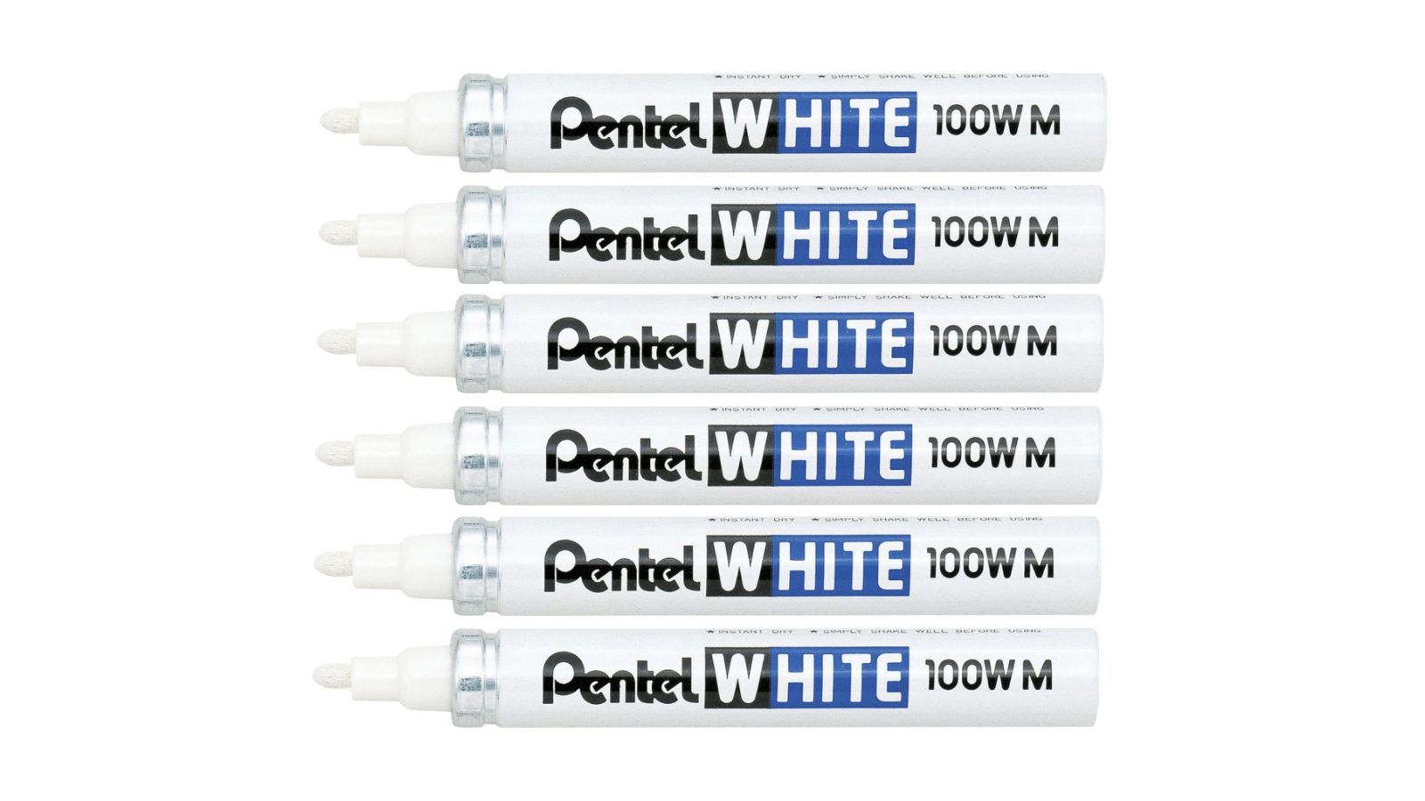 Pentel Pack of 6 100W White Permanent Marker Medium Bullet Tip | Harvey ...