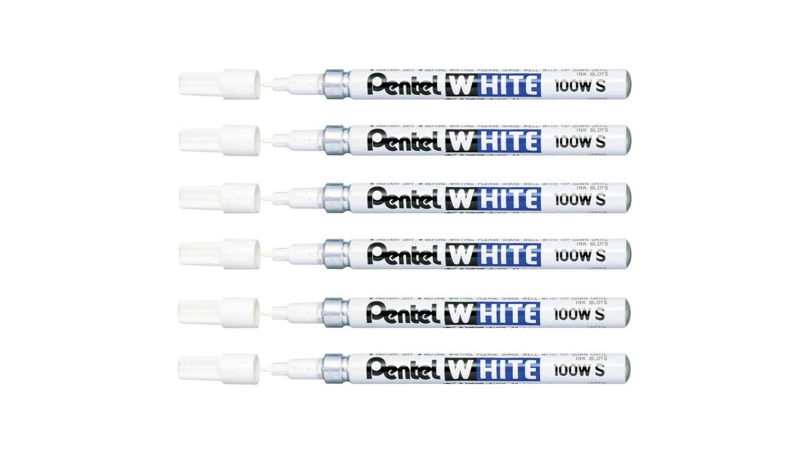 Pentel Pack of 6 100W White Permanent Marker Small Bullet Tip | Harvey ...