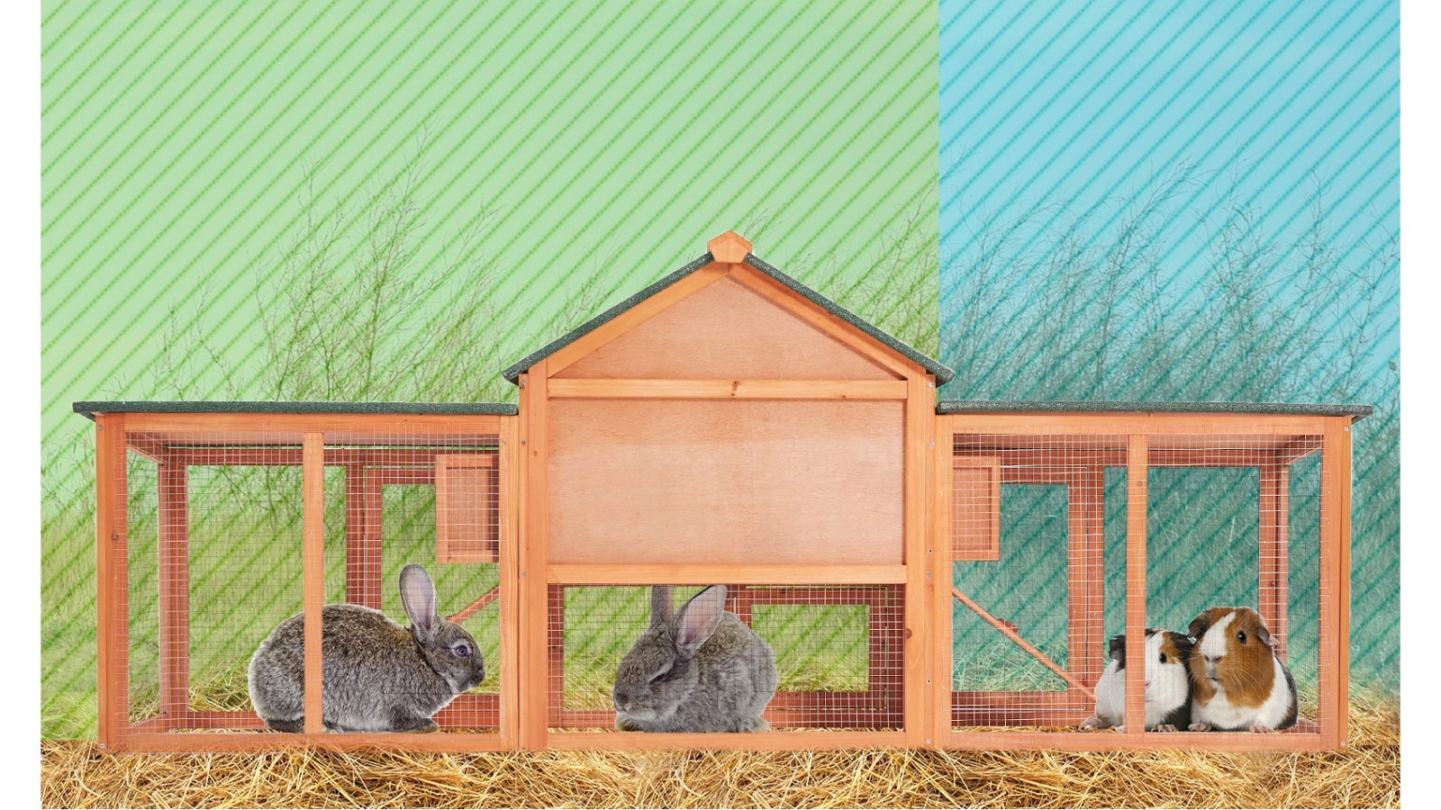 Paw Mate 2 Storey Cage Mansion Rabbit Hutch - 204 x 45 x 85cm | Harvey ...