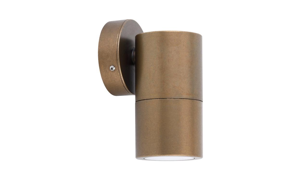 IP65 Single Fixed GU10 Round Back Plate Pillar Light - Solid Aged Brass ...