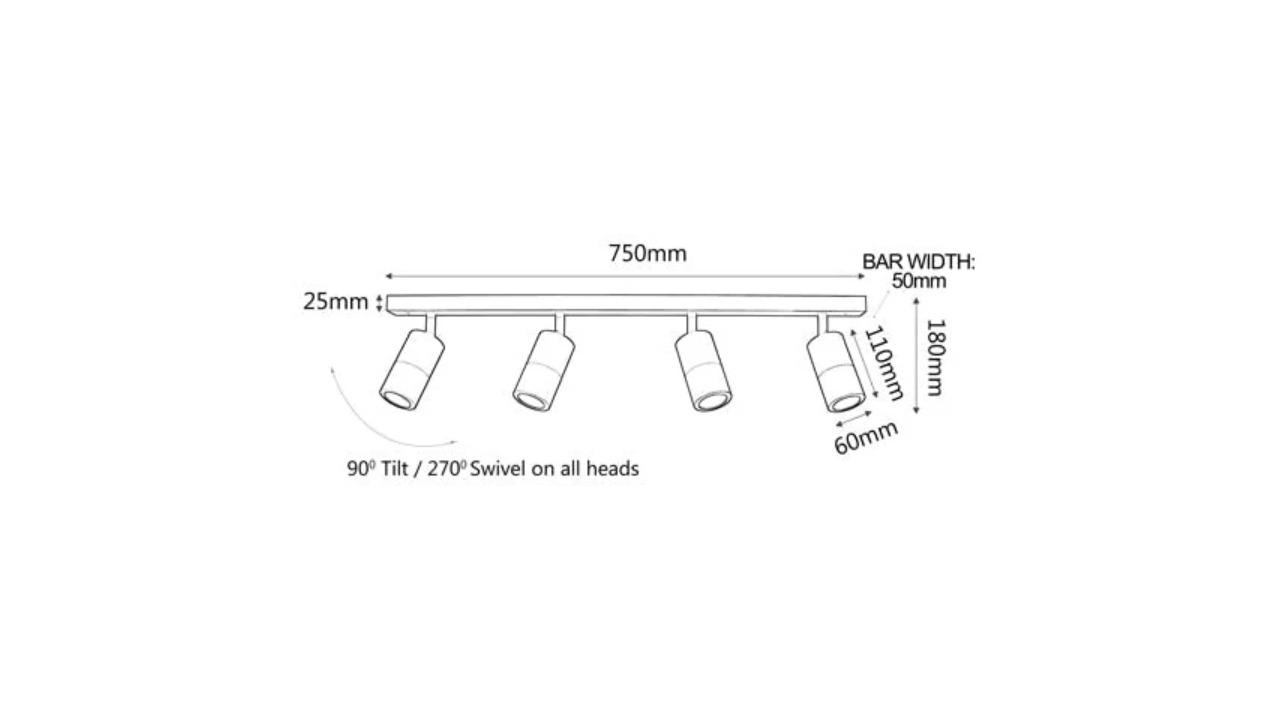 IP44 3 Heads Large Adjustable GU10 Rectangular Bar Pillar Light - Black ...
