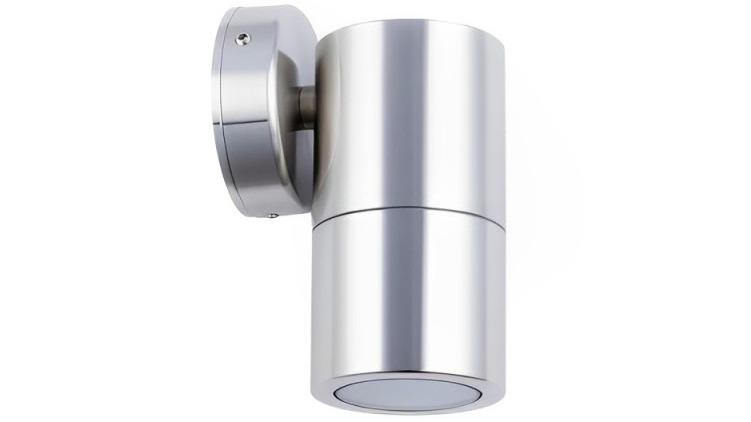 IP65 Single Fixed GU10 Round Back Plate Pillar Light - Shiny Silver ...