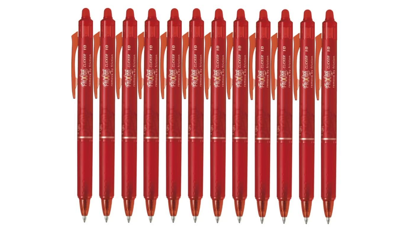 Pilot Box of 12 0.1cm Frixion Clicker Erasable Gel Ink Pen - Red ...