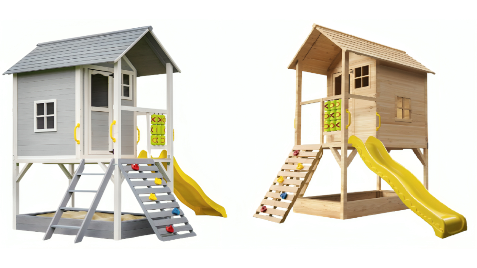 Rovo Kids Wooden Tower Cubby House with Slide Sandpit Climbing Wall ...