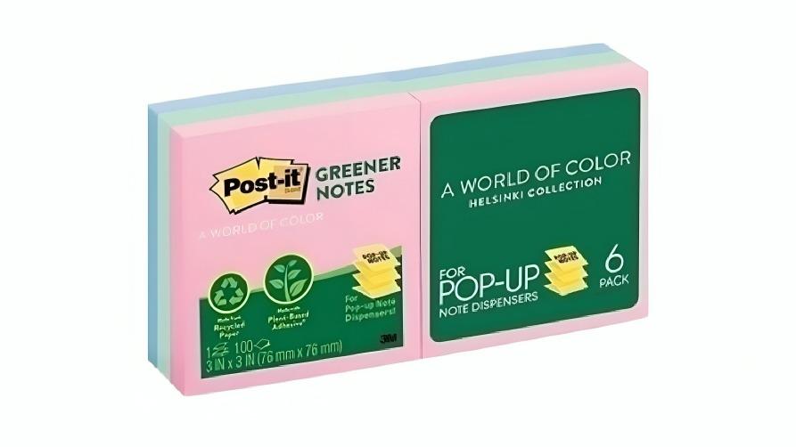 Post-it Pack of 6 Helsinki Greener Pop-Up Sticky Notes - Blue/Pink ...