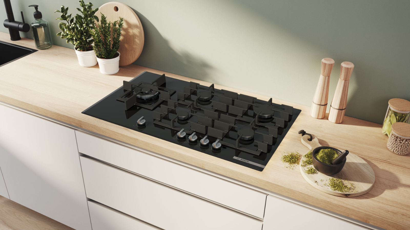 Bosch 90cm Series 6 Tempered Glass Gas Cooktop - Black | Harvey Norman
