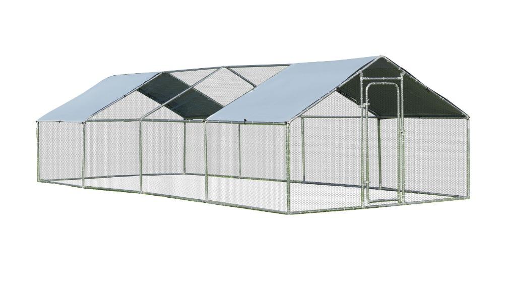 Costway Large Walk-in Metal Chicken Coop Run with 2 Roof Cover | Harvey ...