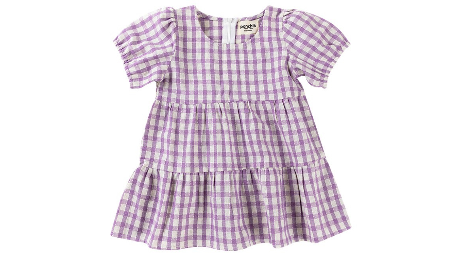 Ponchik Lilac Gingham Cotton Puff Sleeve Dress | Harvey Norman