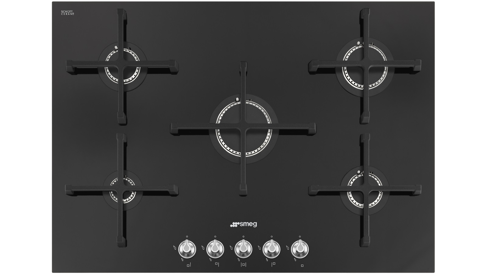 Smeg Linea 750mm Black Ceramic 5 Burner Gas Cooktop | Harvey Norman