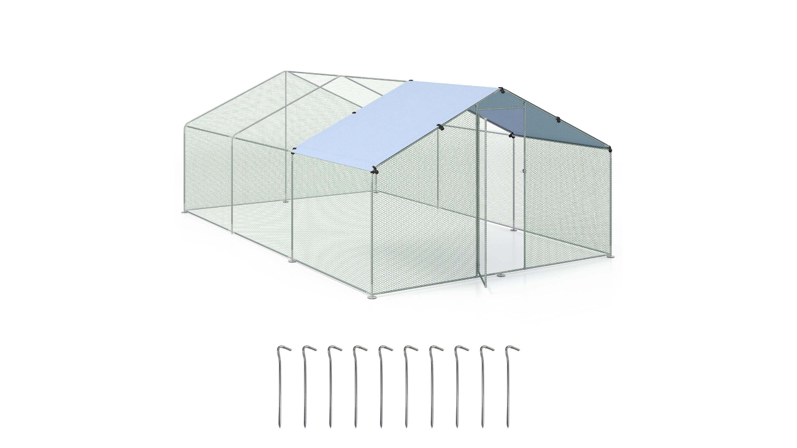 Costway Large Metal Walk-in Cage Chicken Coop with Oxford Canopy - 310 ...