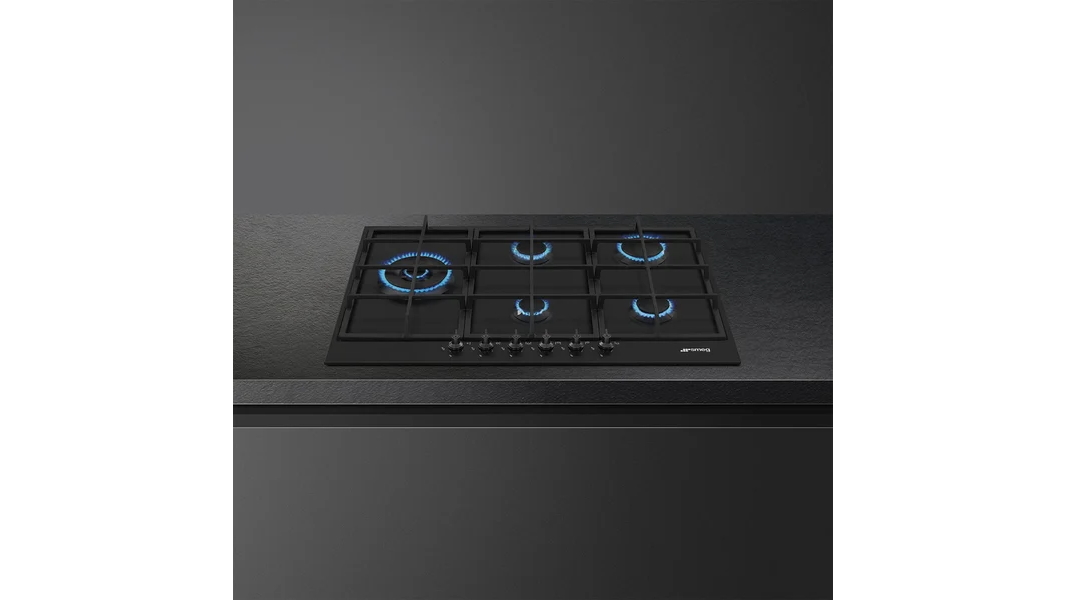 Smeg Classic 720mm 5 Burner Gas Cooktop - Matte Black | Harvey Norman