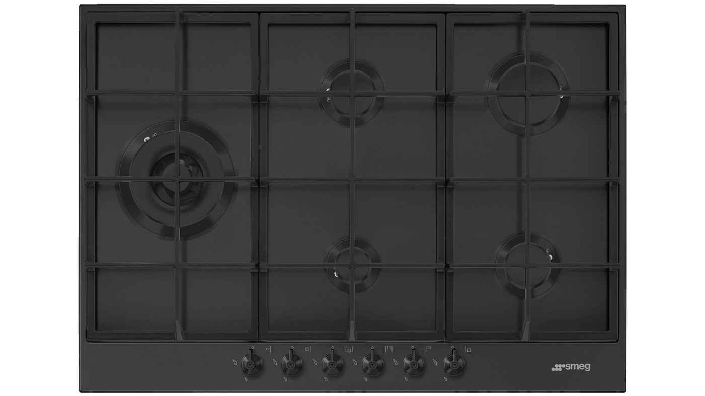 Smeg Classic 720mm 5 Burner Gas Cooktop - Matte Black | Harvey Norman