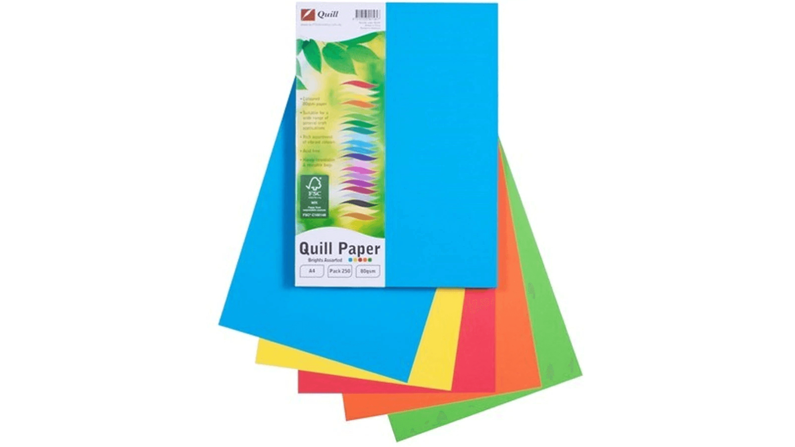 Quill Pack of 250 Sheet Coloured A4 Copy Paper 80gsm Bright Assorted ...